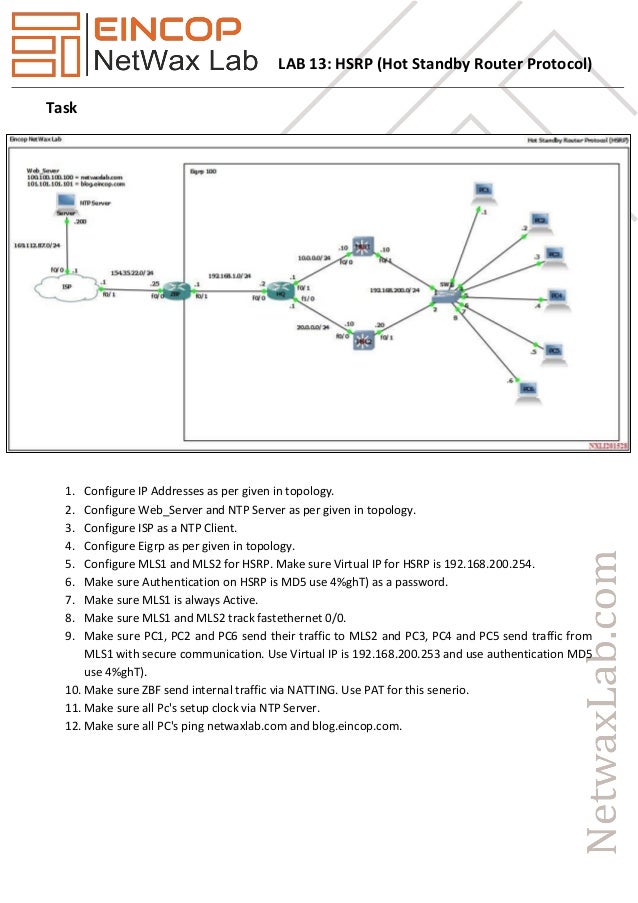 Eincop Netwax Lab: HSRP (Hot Standby Router Protocol) Eincop Netwax Lab: HSRP (Hot Standby Router Protocol)