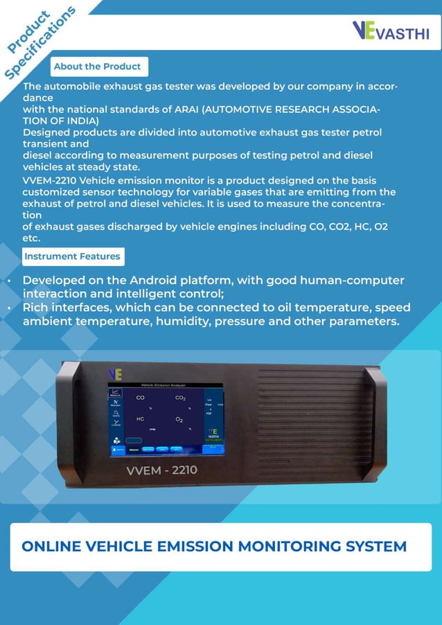 Vehicle Emission Instruments (PUC Analyzers) - Vasthi Instruments | PDF