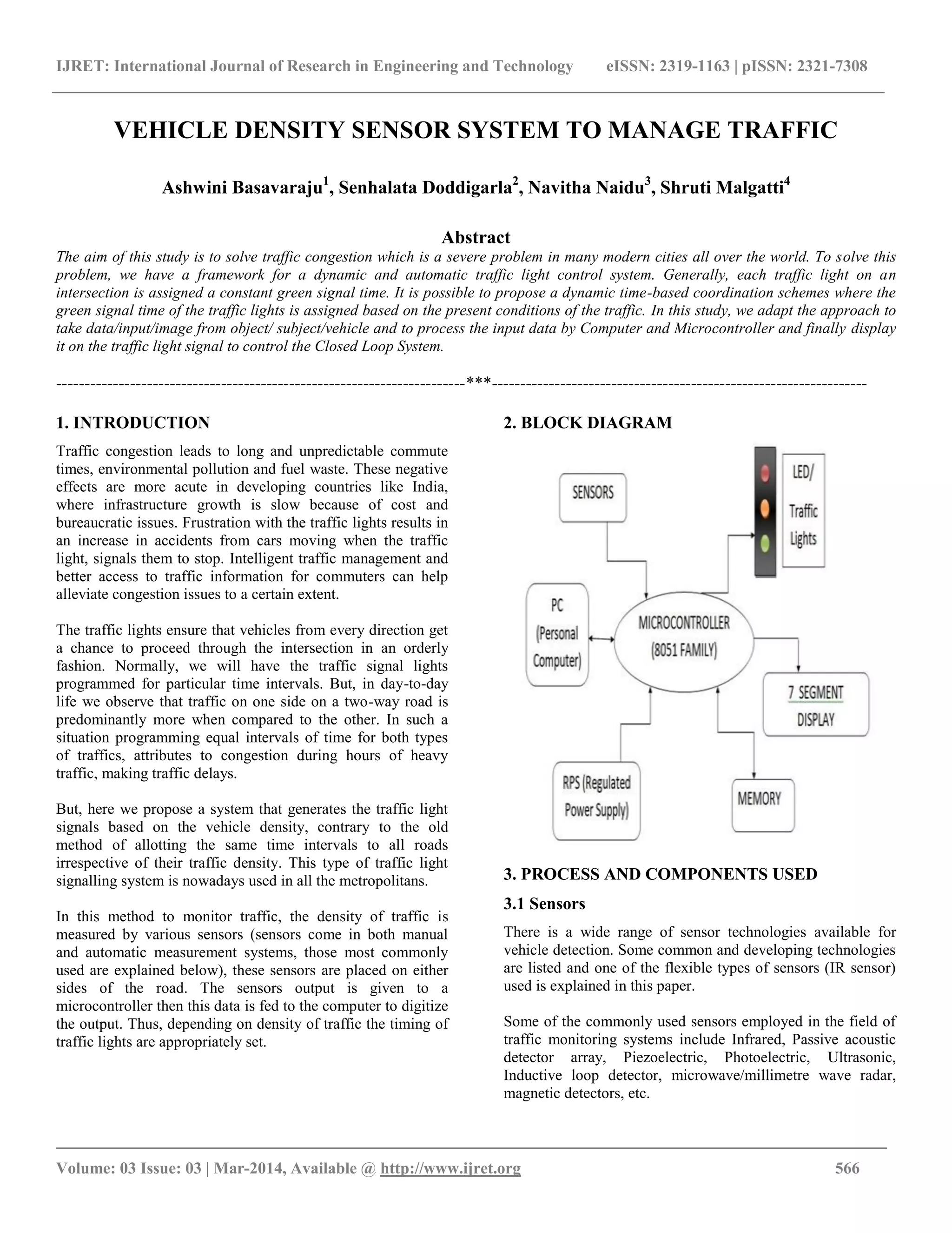 Vehicle Density Sensor System To Manage Traffic Pdf