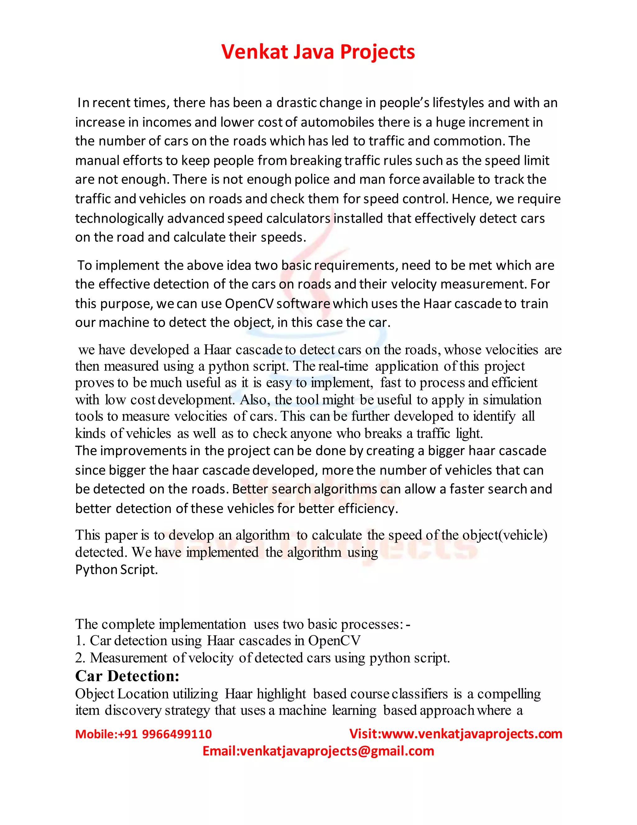 Vehicle detection and speed detection | DOCX