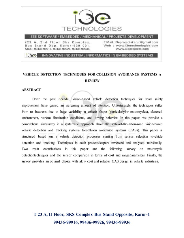 Vehicle detection techniques for collision avoidance systems a review | DOCX | Motorcycles ...
