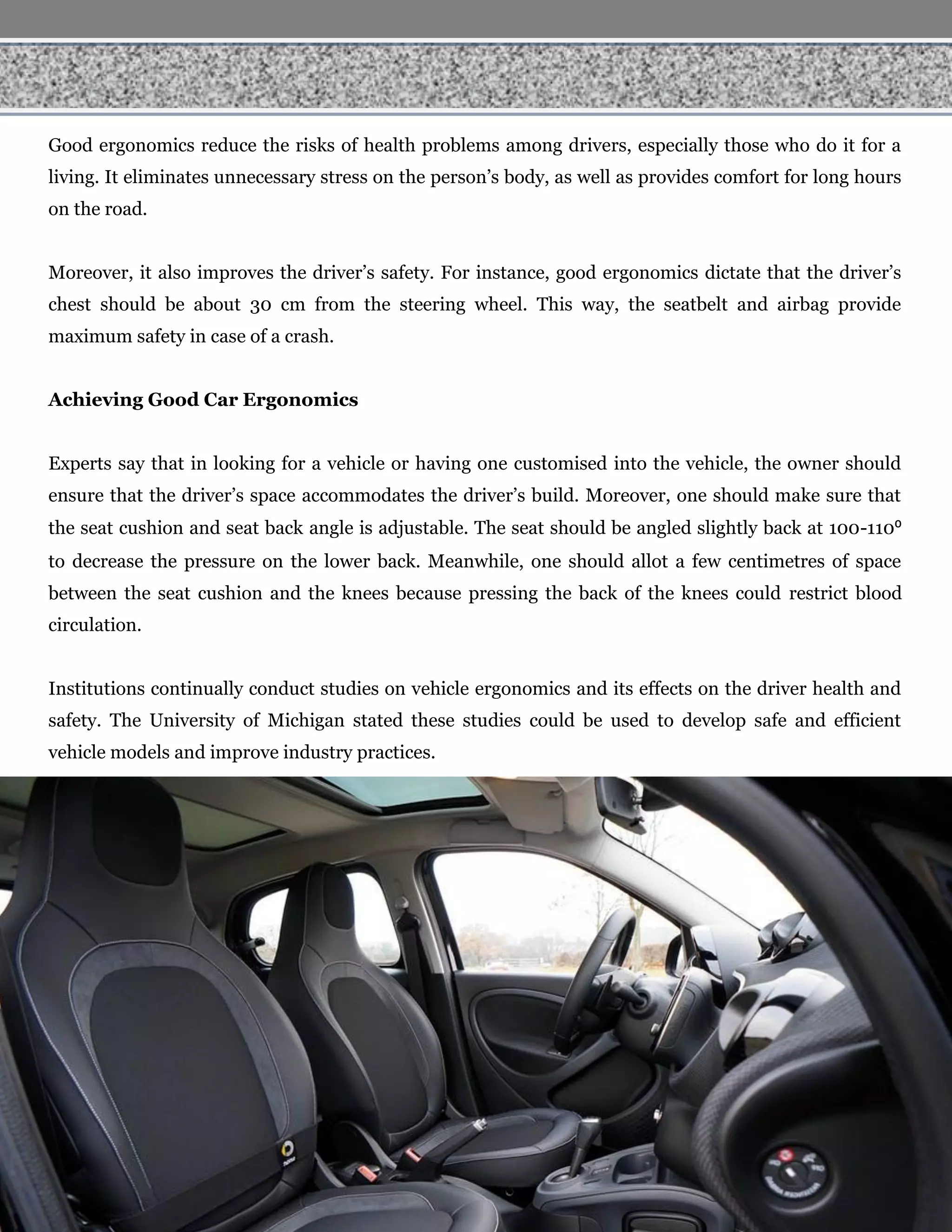 Vehicle Ergonomics and its Effect on a Driver’s Health and Safety | PDF