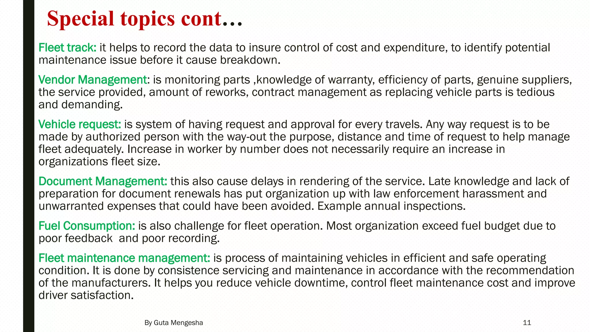 Vehicle fleet management in humanitarian organization | PDF
