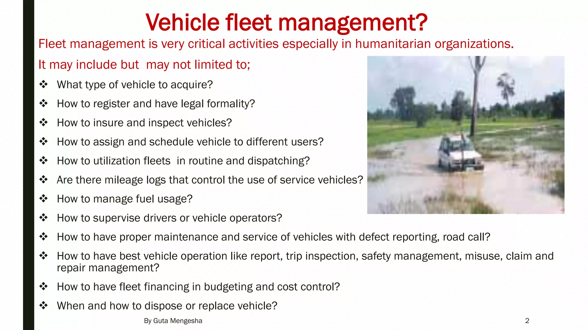 Vehicle fleet management in humanitarian organization | PDF