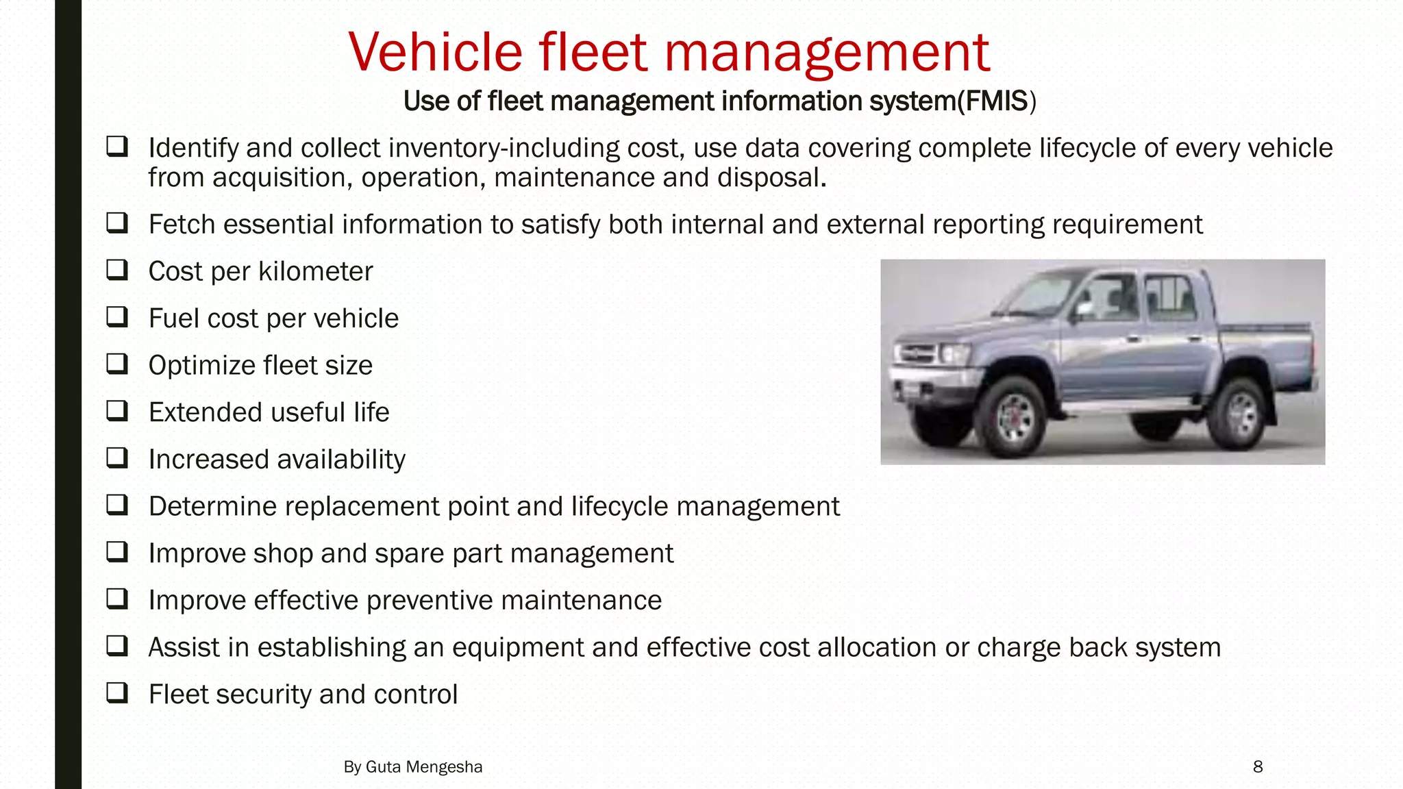 Vehicle fleet management in humanitarian organization | PDF