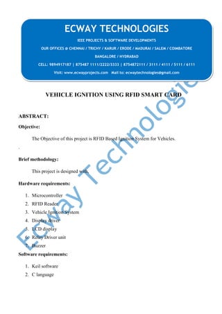 Vehicle ignition using rfid smart card | DOCX