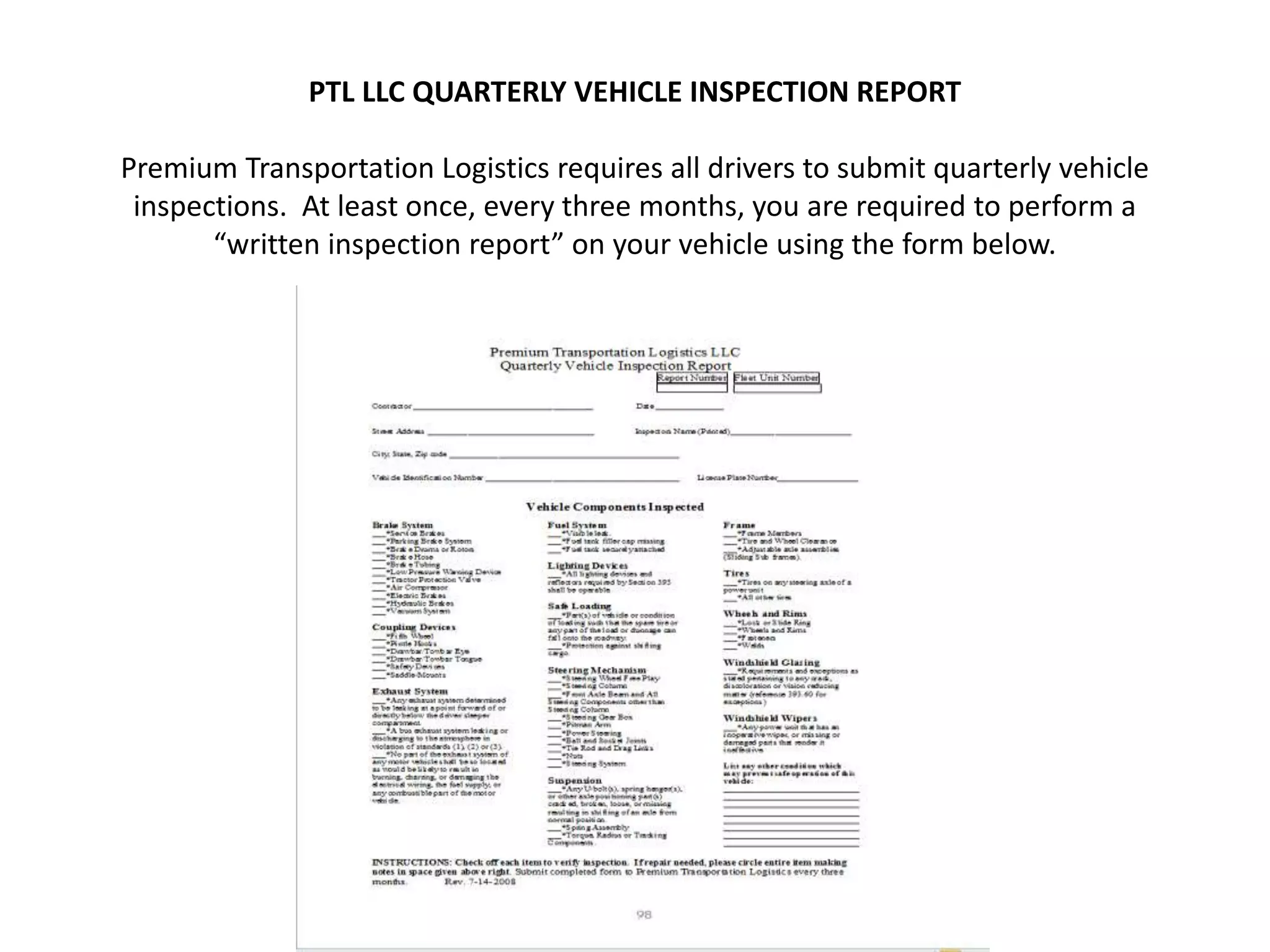 Vehicle inspection training | PPTX