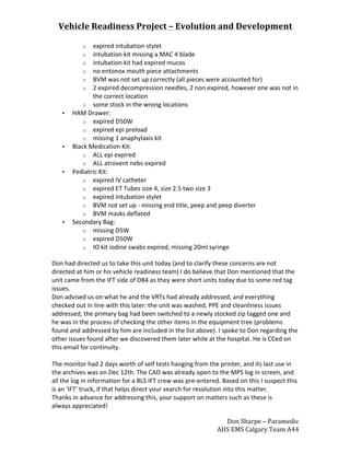 EMS Vehicle Readiness Project Development Report | PDF