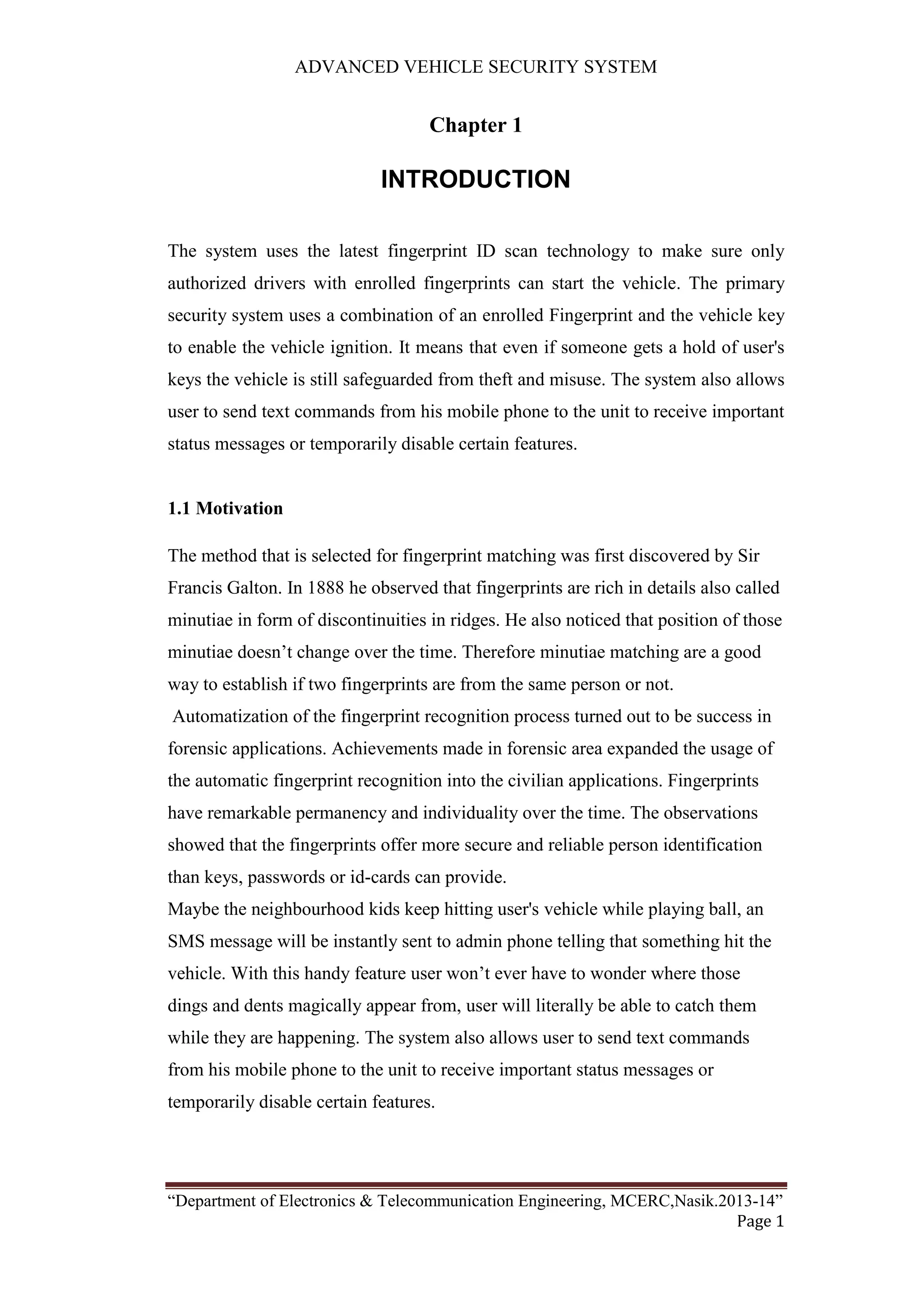 Advanced vehicle security with fingerprint ID and SMS alerts | PDF