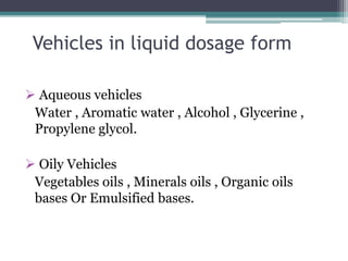 Vehicles used for pharmaceutical preparations | PPTX