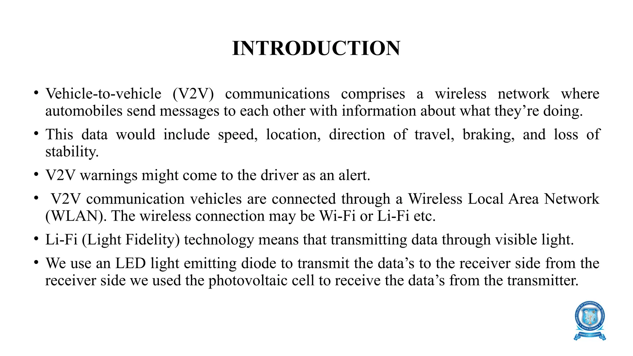 VEHICLE TO VEHICLE COMMUNICATION USING LI-FI TECHNOLOGY (2).pptx