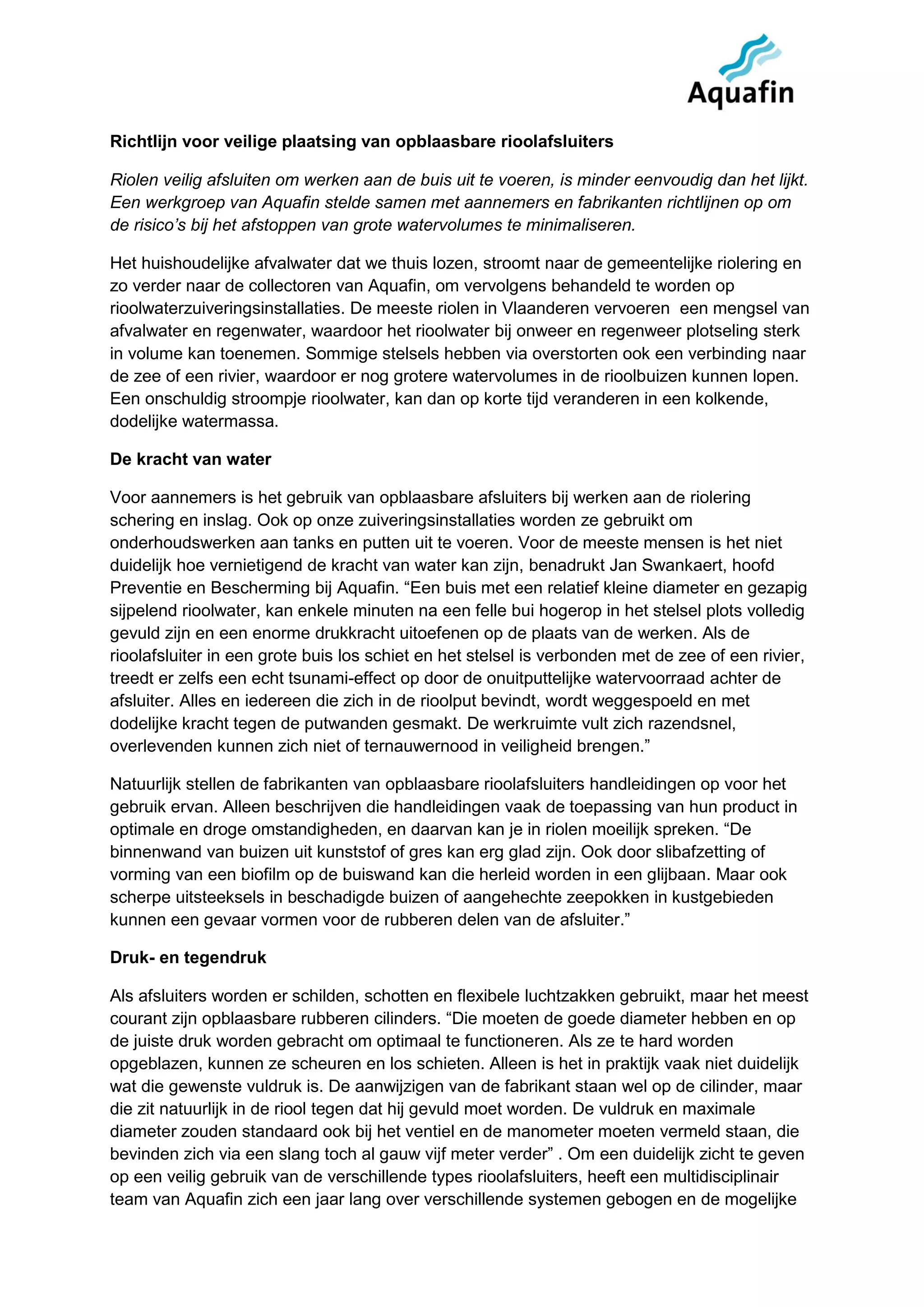 Richtlijn opblaasbare rioolafsluiters - sewer plugs | PDF