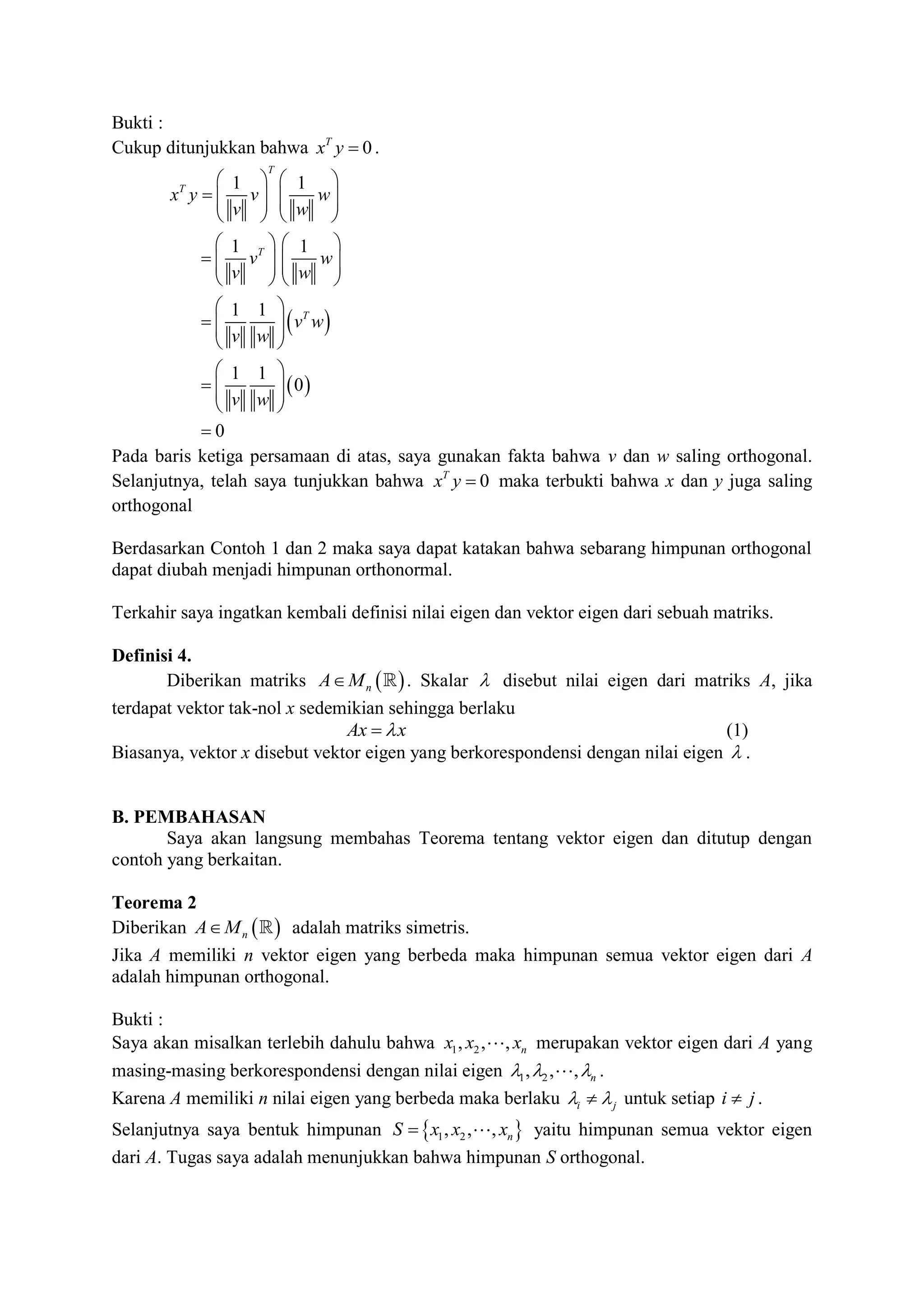 Vektor Eigen dari Matriks Simetris | PDF