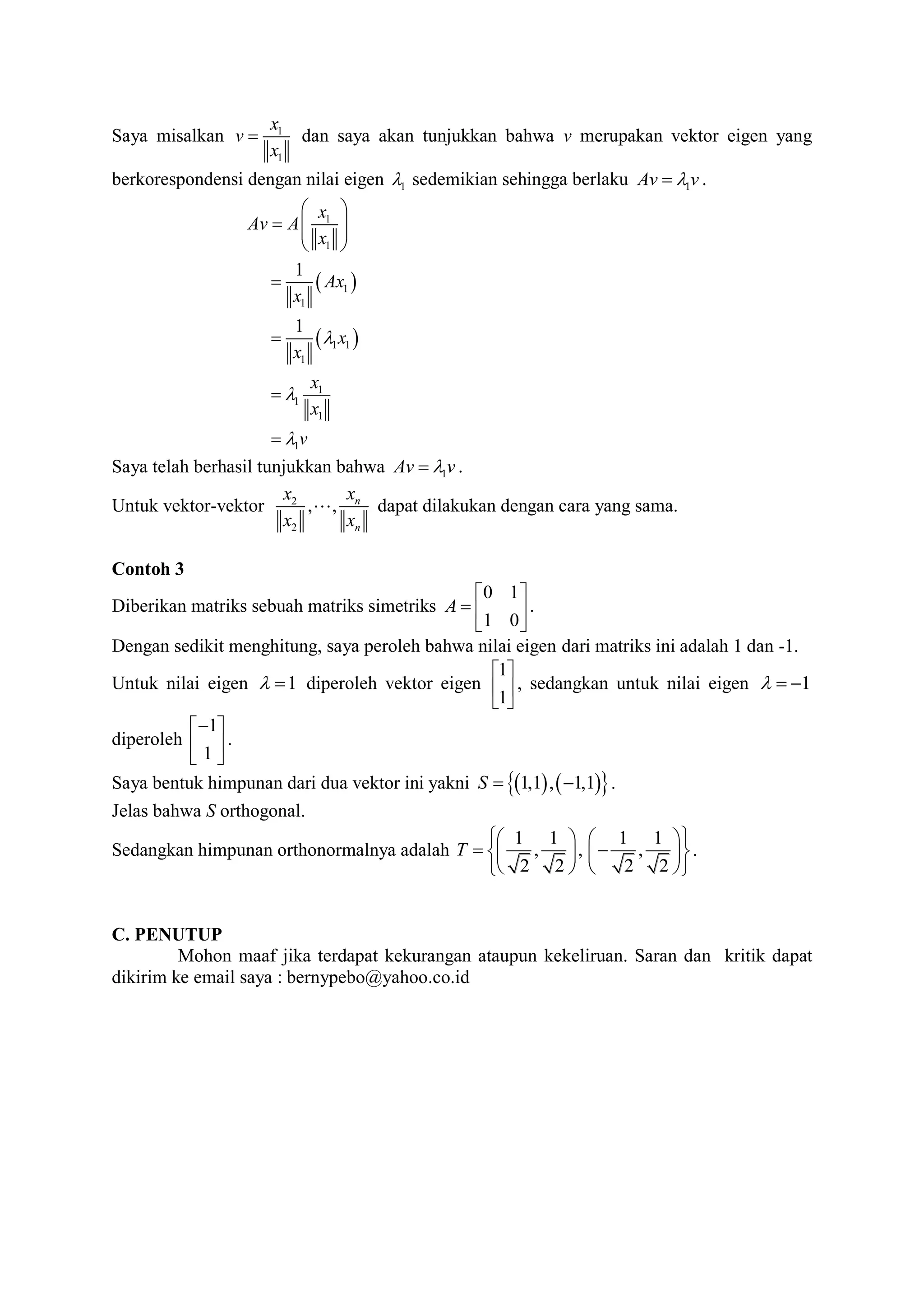 Vektor Eigen dari Matriks Simetris | PDF