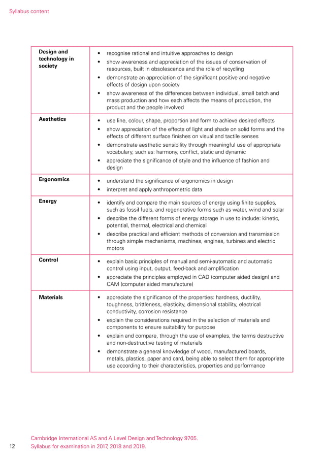 A Level D&T Syllabus Content | PDF | Science