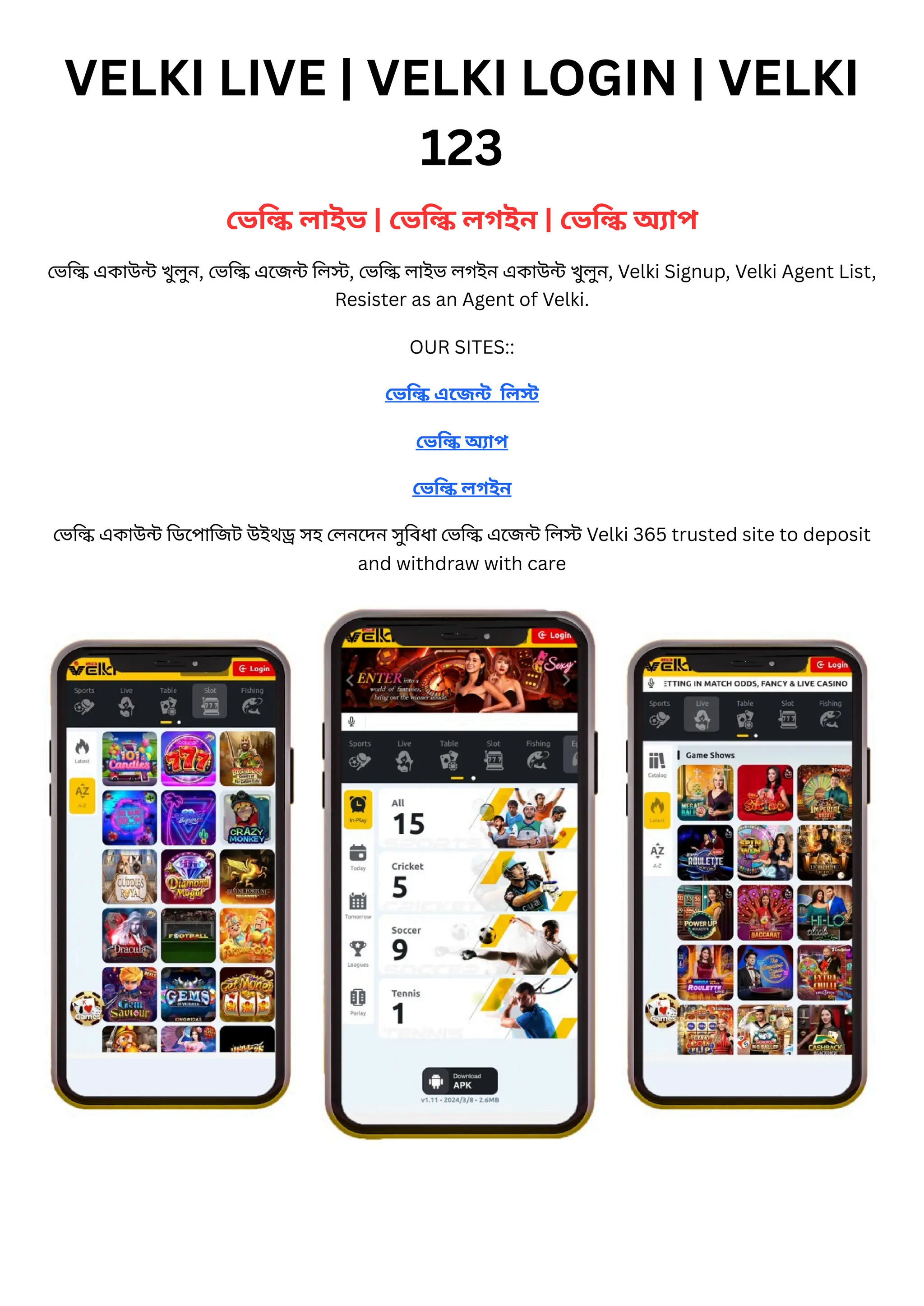 Velki Live | Velki Agent List | Velki 123 | Velki 365 | PDF