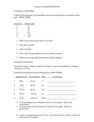 Velocity acceleration and_graphs slip 2 | DOC | Physics | Science