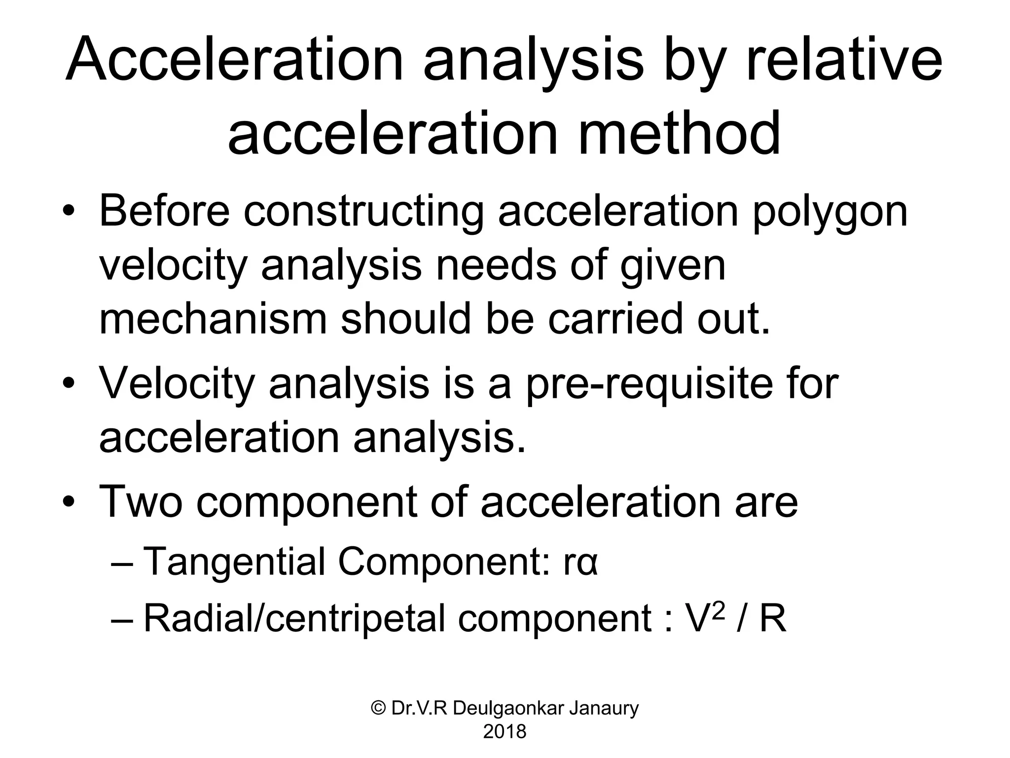 Velocity and acceleration analysis by graphical methods | PDF