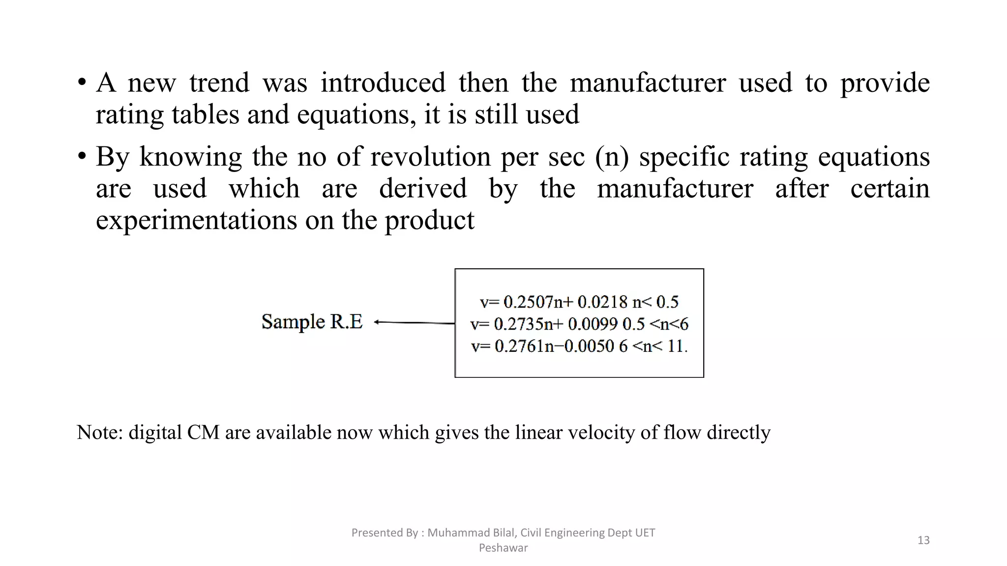 Velocity Measurement Using Current Meter Pdf Physics Science