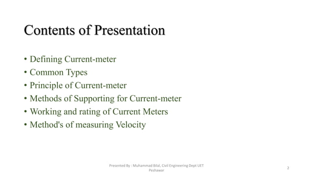 Velocity Measurement Using Current Meter Pdf Physics Science
