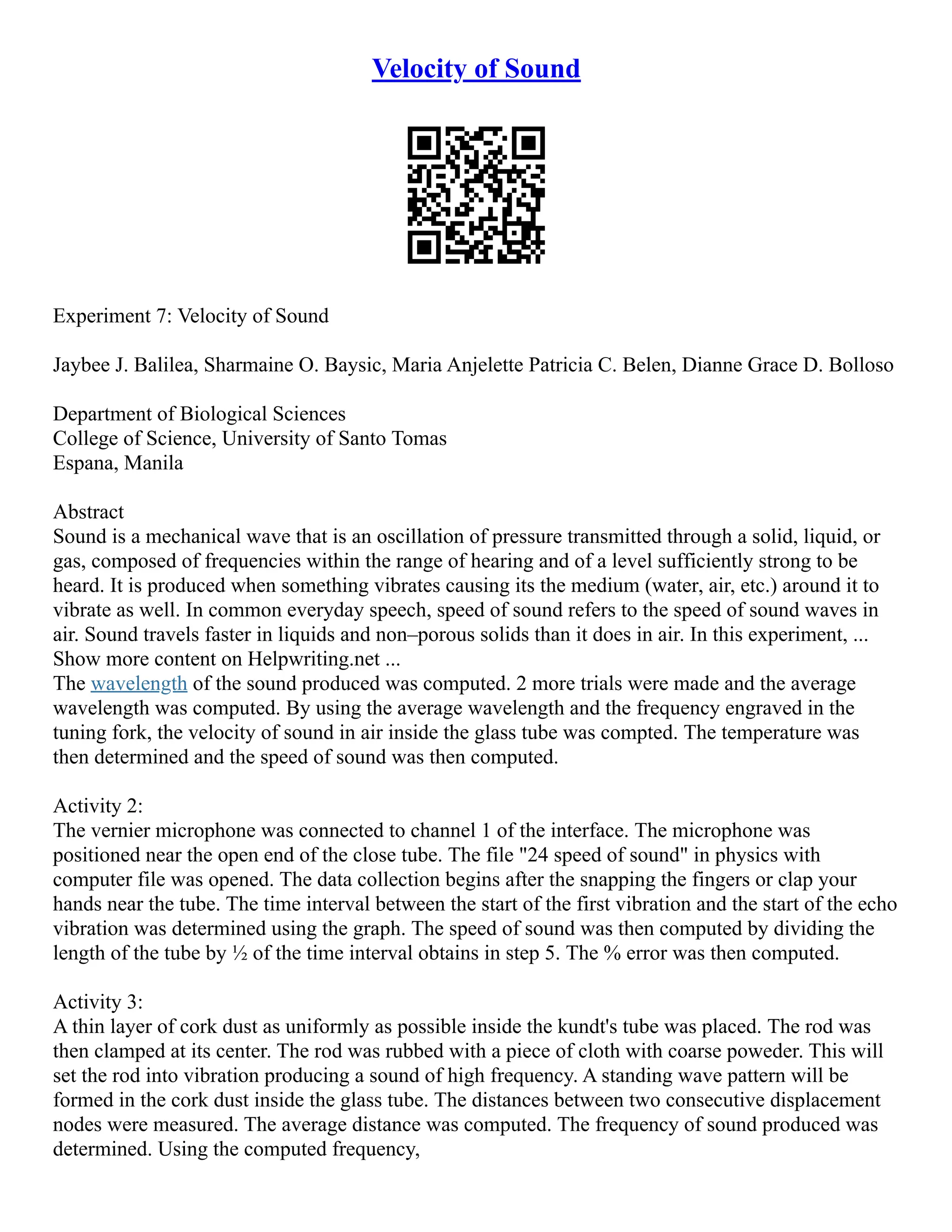 Velocity Of Sound | PDF