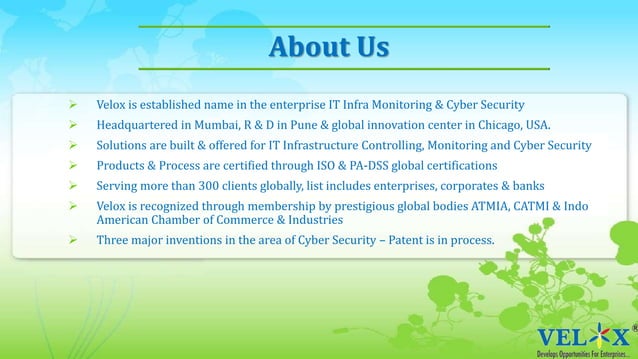 Velox_Enterprise IT Infra Monitoting Cyber Security Ver 2020_3_1.1.pptx | Technology Industry ...