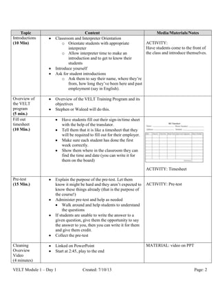 VELT Module 1 Lesson Plan | DOCX