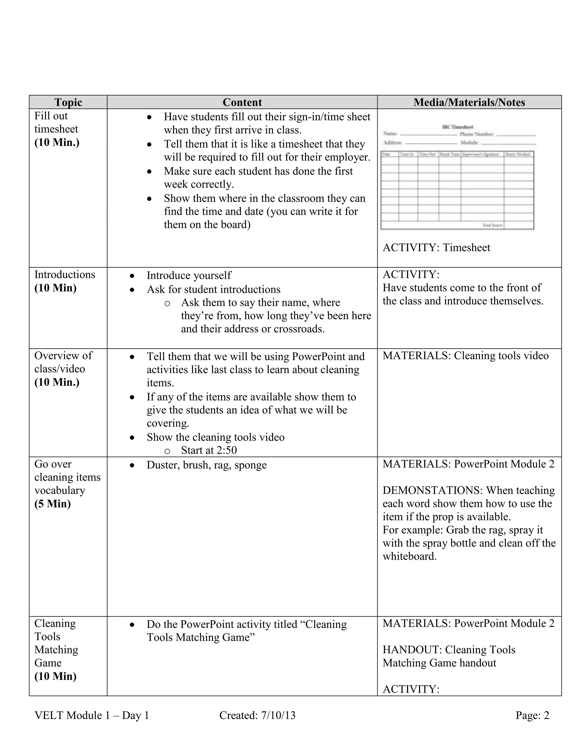 VELT Module 2 Lesson Plan | DOCX