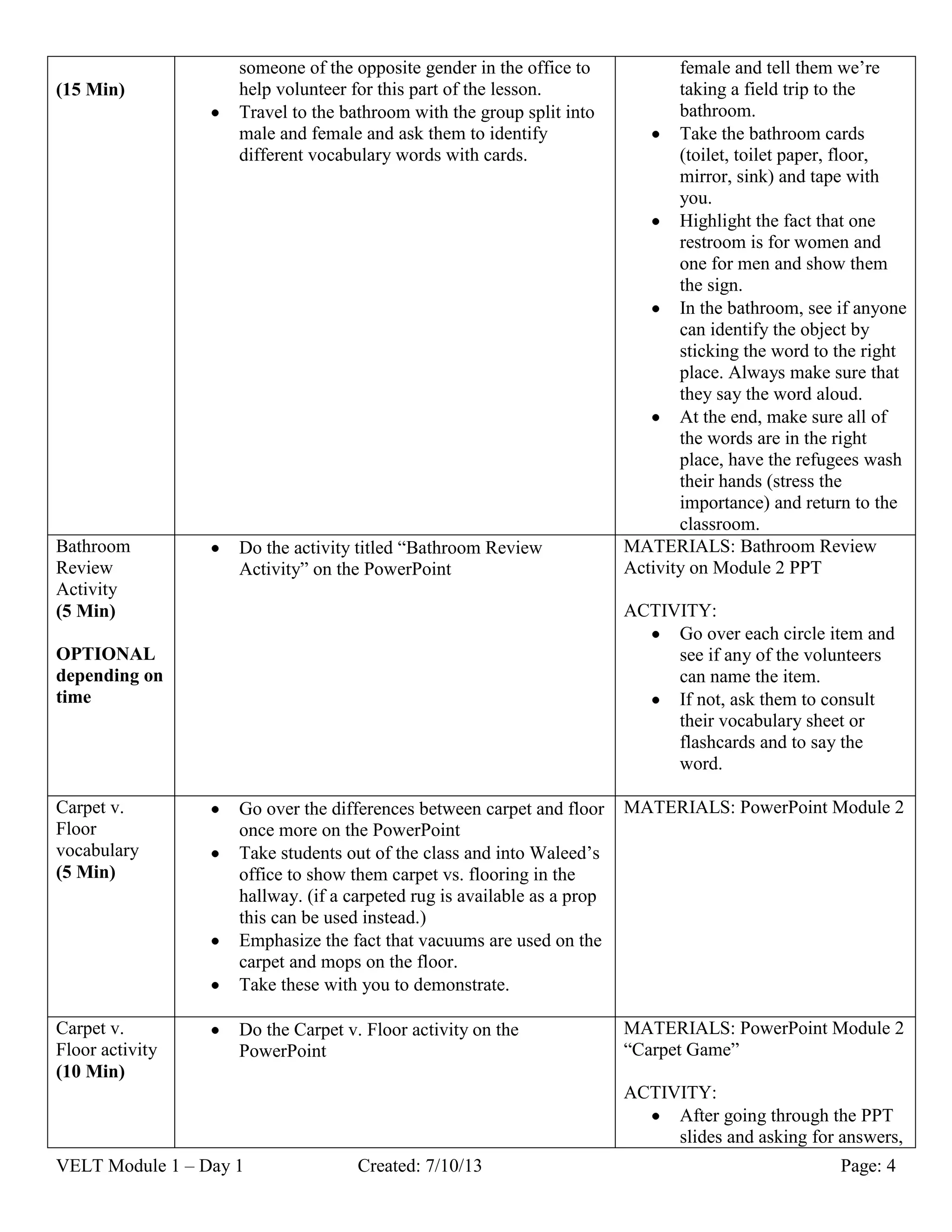 VELT Module 2 Lesson Plan | DOCX