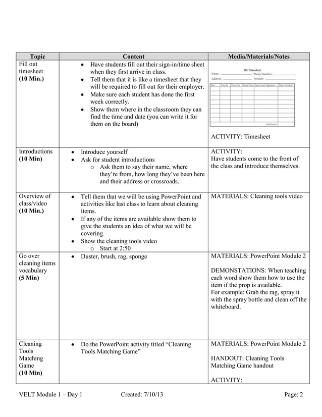VELT Module 2 Lesson Plan | DOCX