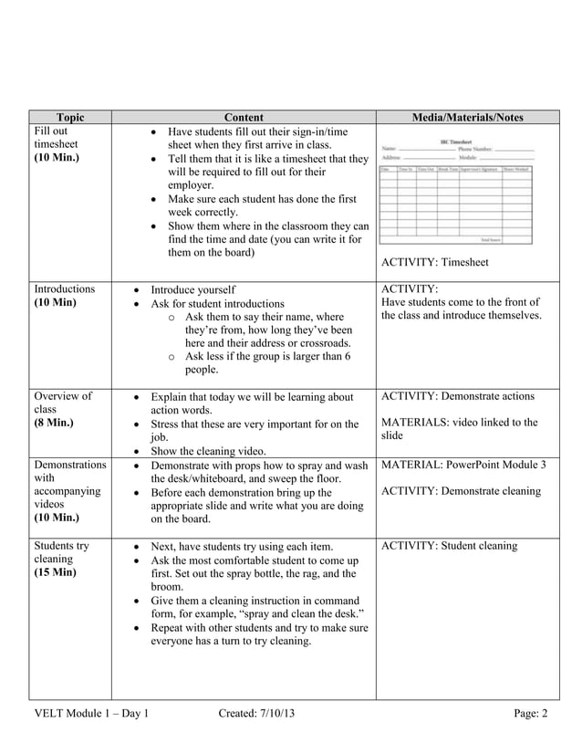 VELT Module 3 Lesson Plan | PDF