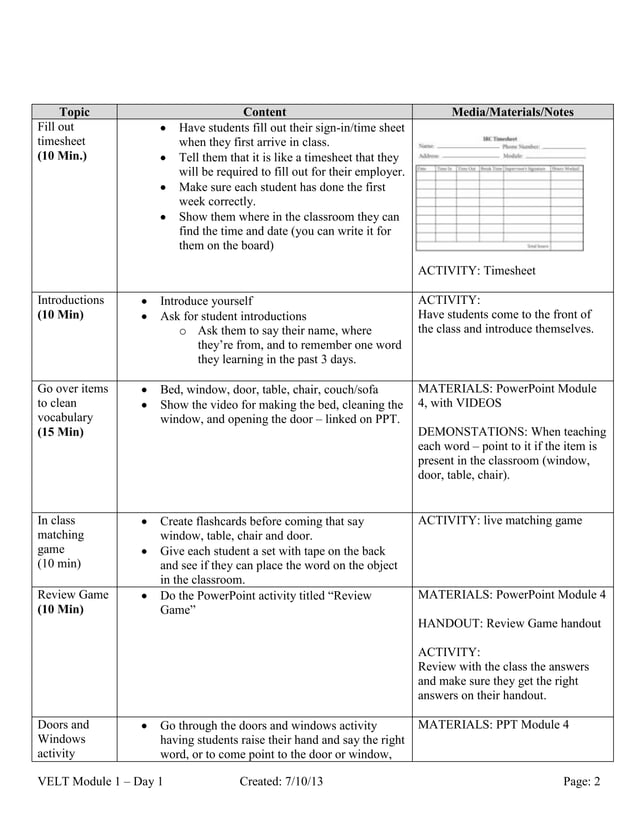 VELT Module 4 Lesson Plan | PDF