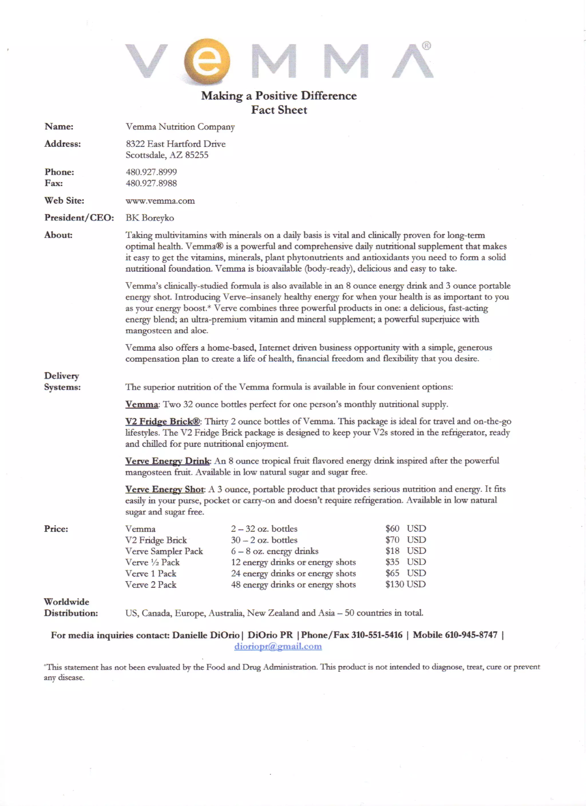 Vemma Fact Sheet | PDF