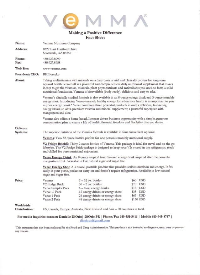 Vemma Fact Sheet | PDF