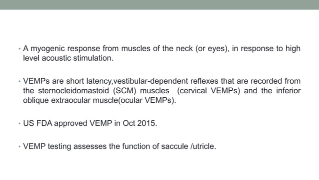 Vestibular evoked myogenic potential seminar | PPTX
