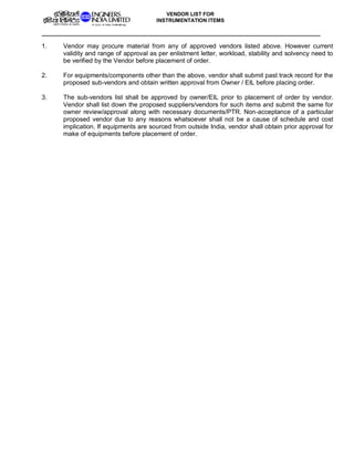 Vendor list-india instrument | PDF