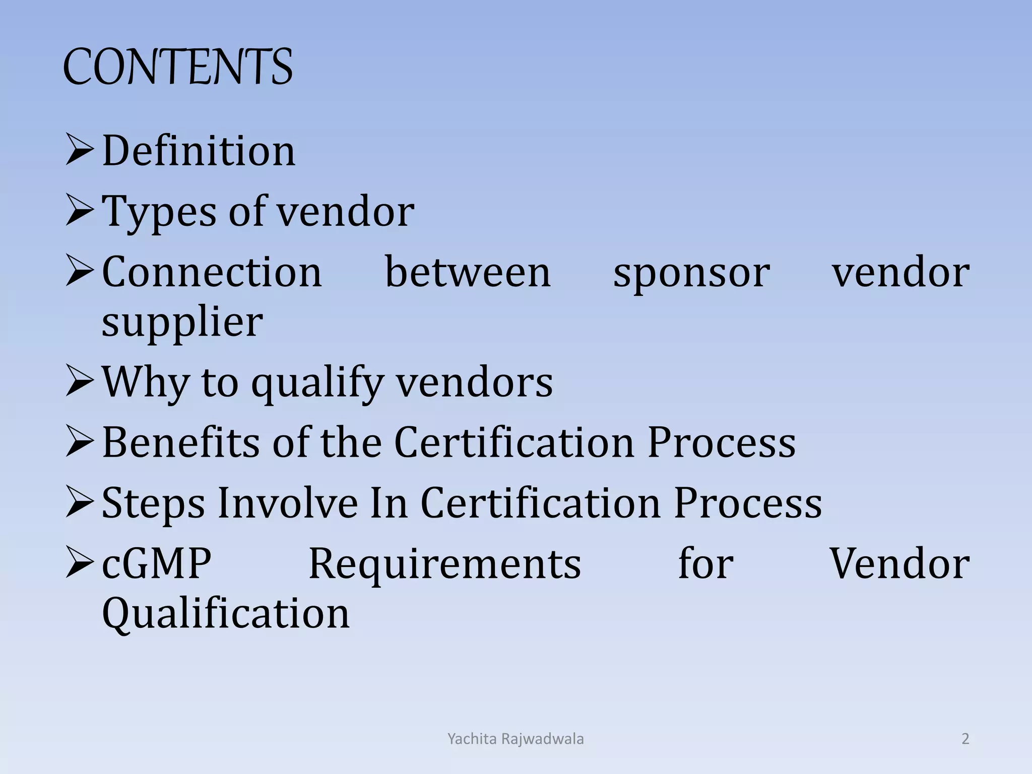 Vendor certification | PPTX