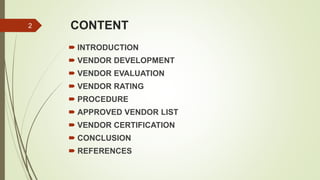 Vendor development in pharmaceutical industry | PPTX
