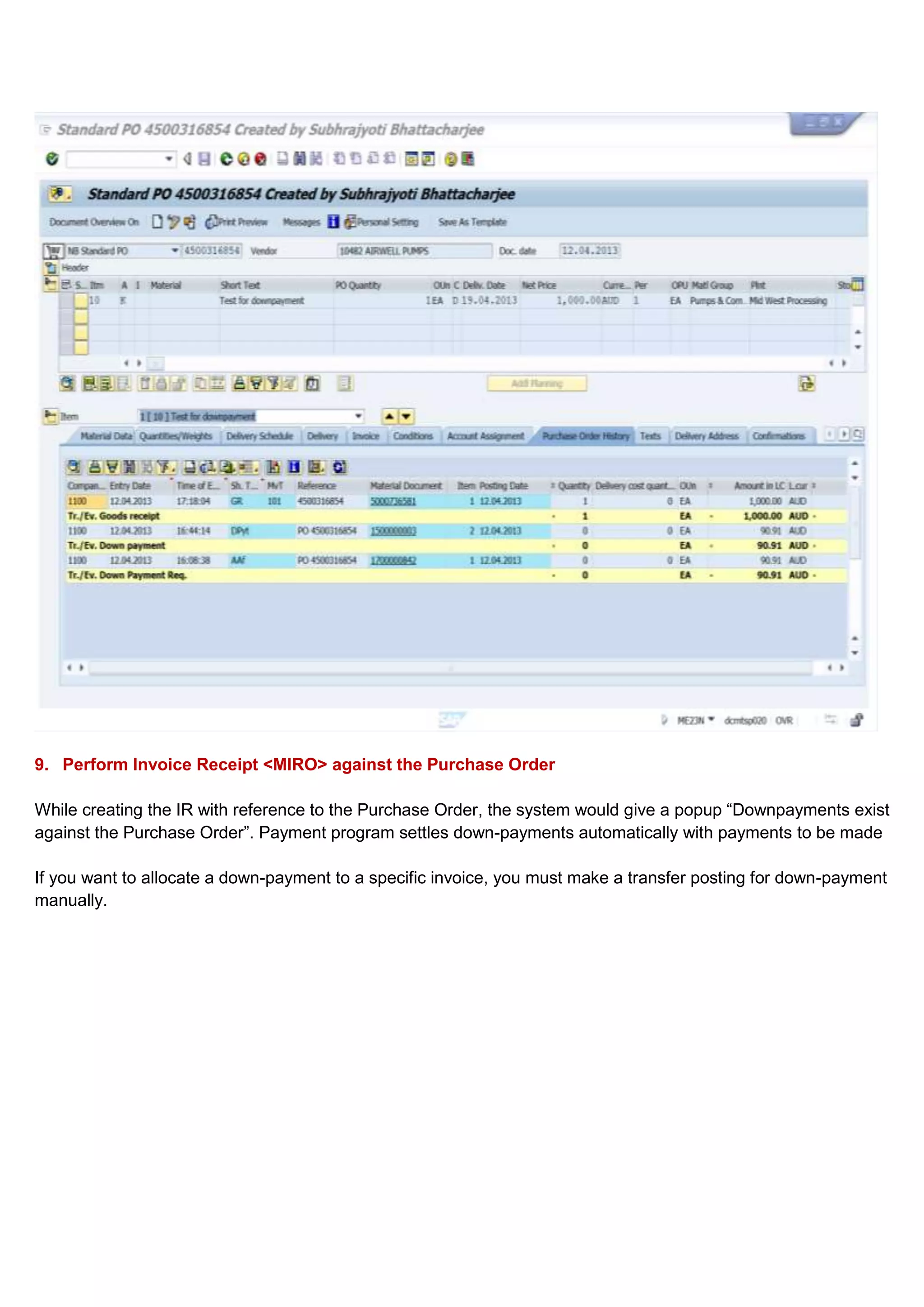 Vendor downpayment process mapping with EHP4 enhanced functionality | DOCX