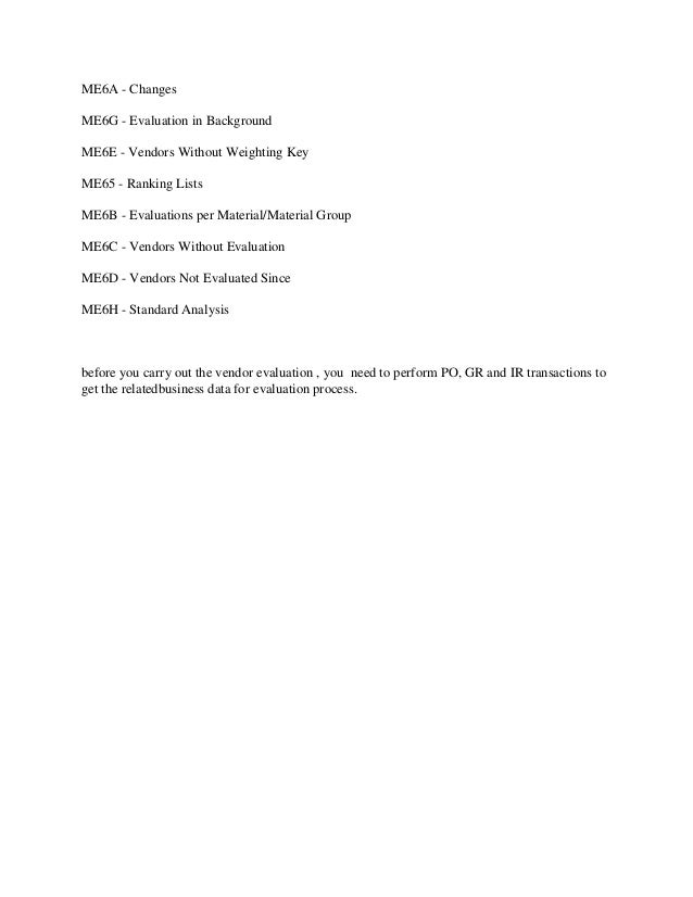 Vendor evaluation config details Vendor evaluation config details