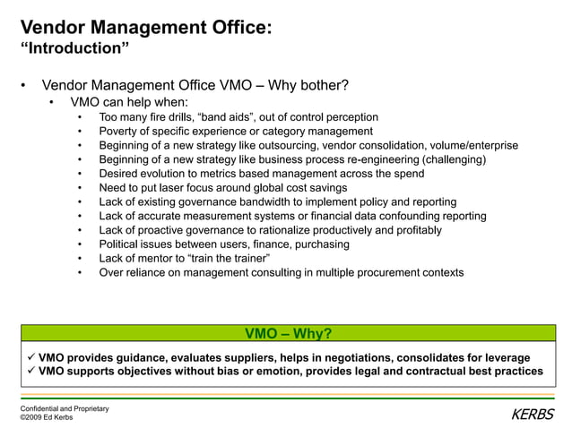 Vendor Management Office (VMO) | PPT | Business Operations | Business