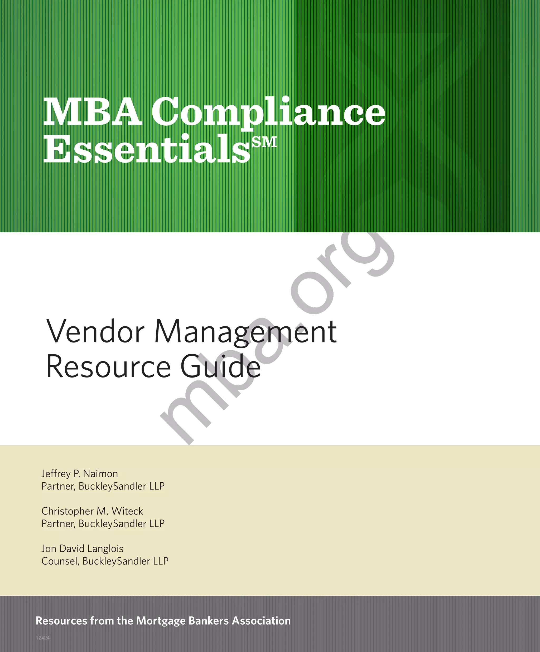 MBA Compliance Essentials: Vendor Management Resource Guide | PDF