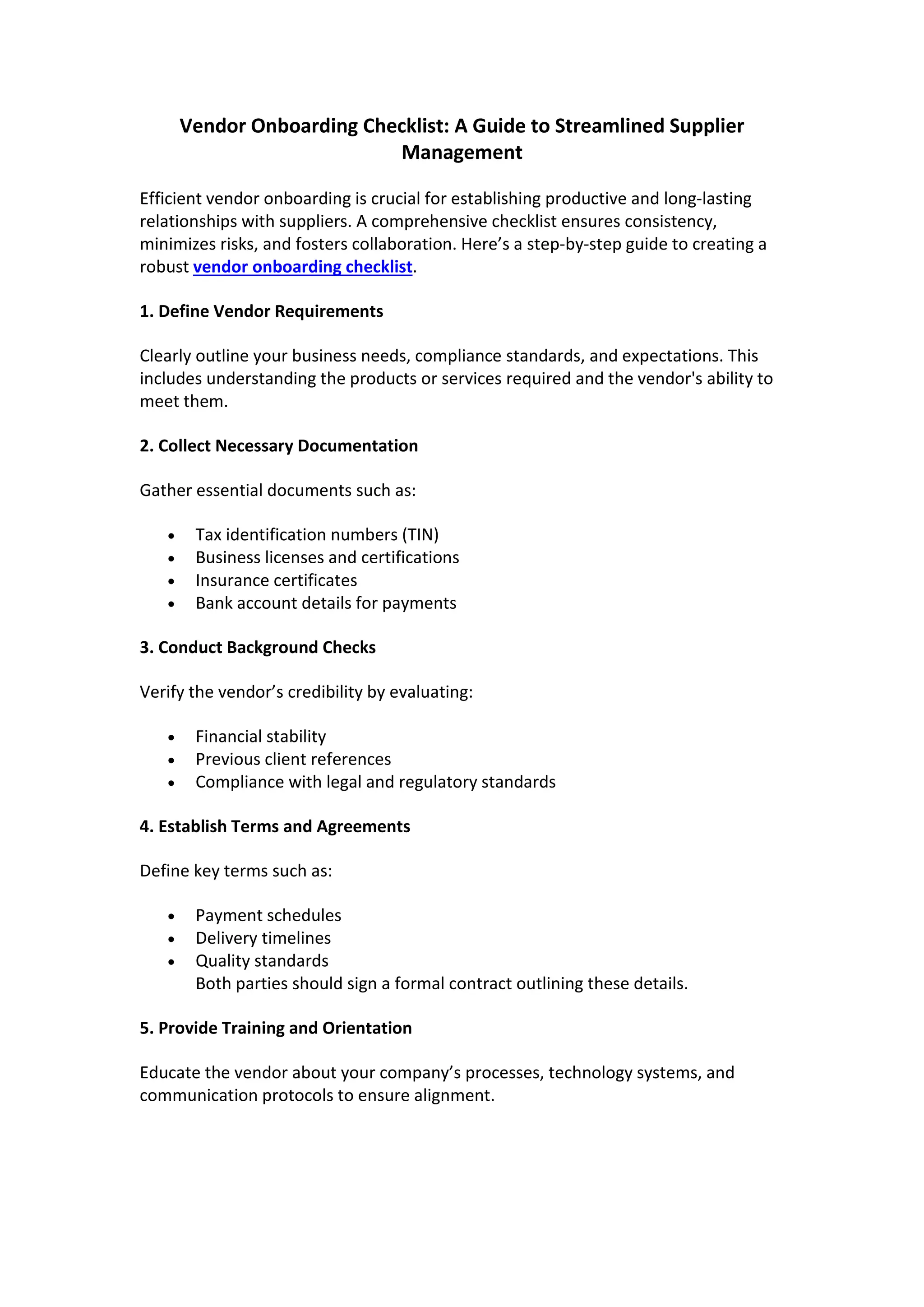Streamline Your Process with a Vendor Onboarding Checklist 📝 | PDF