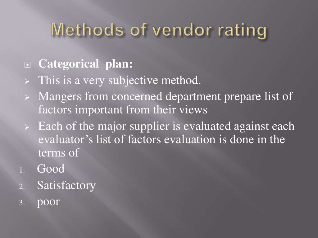 Vendor Rating Vendor Rating