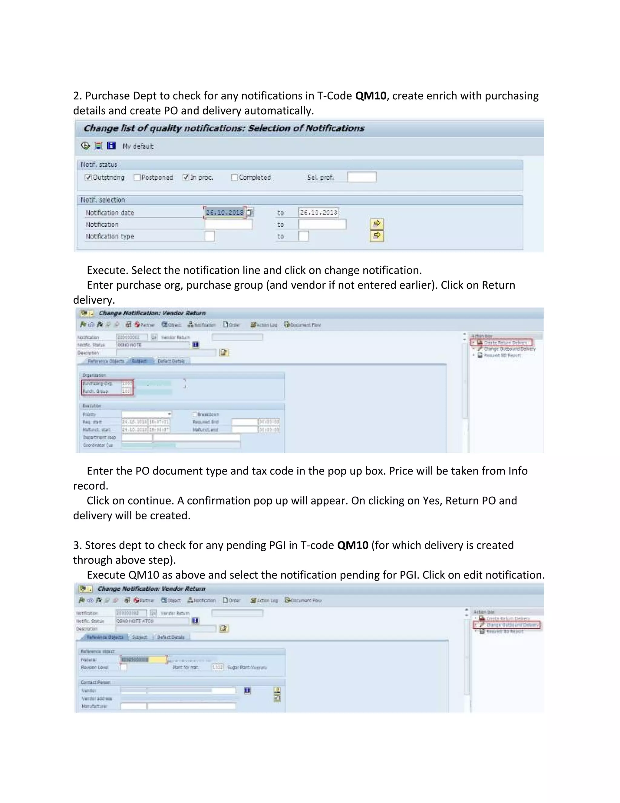 Vendor return through quality notification | DOC