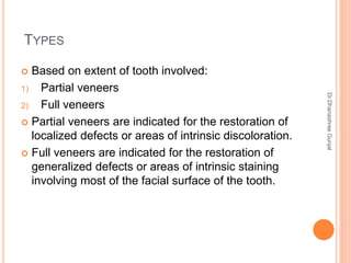 Veneers Dr. Dhanashree Gunjal | PPTX