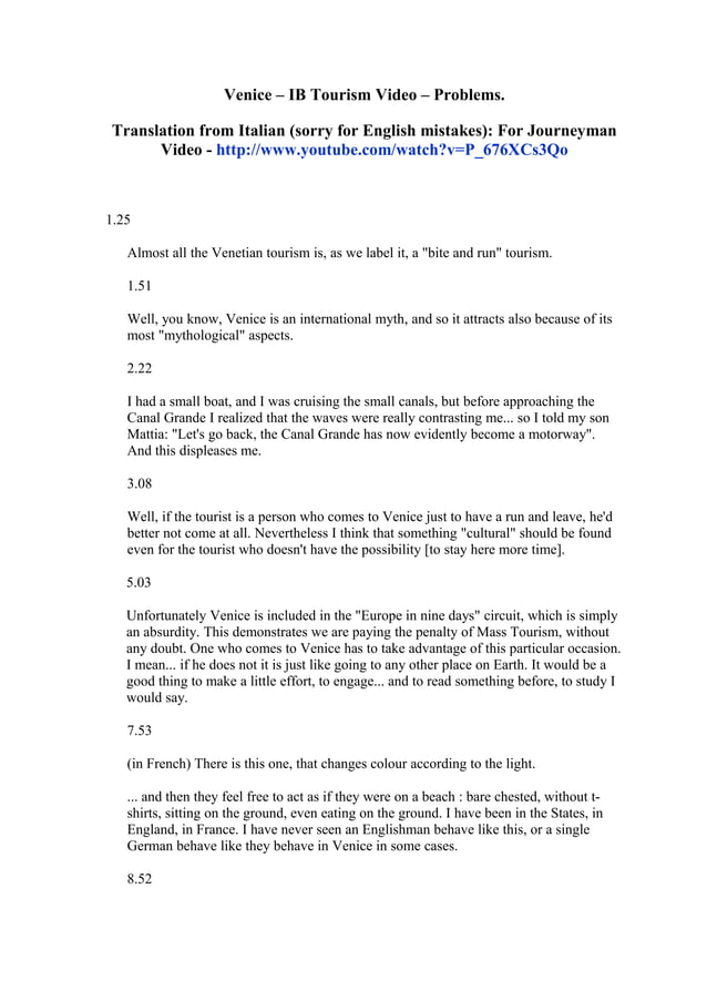 Venice translation sheet. | DOC