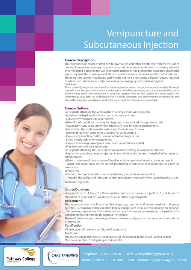 Venipuncture and Subcutaneous Injection Training Course/Qualification | PDF
