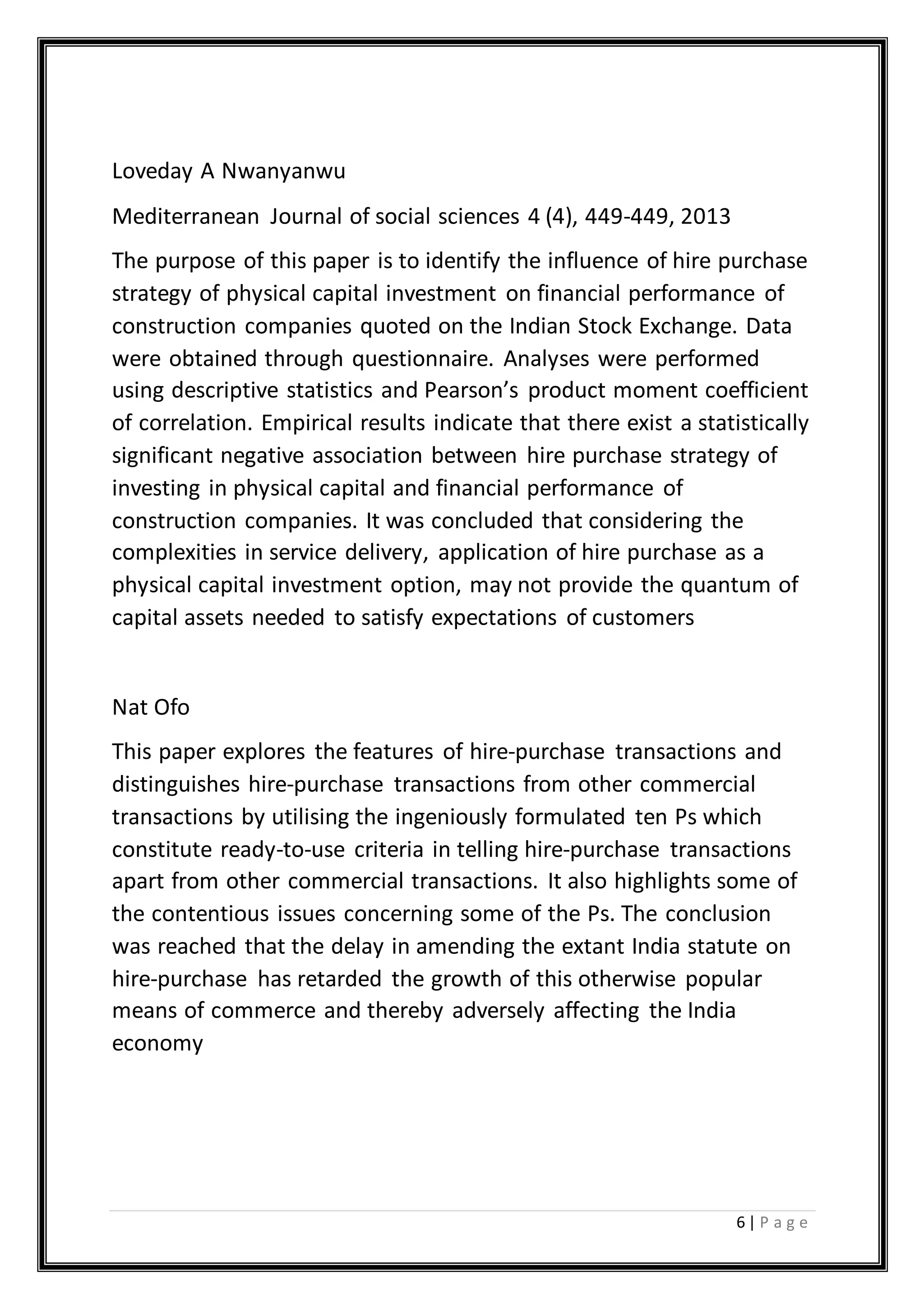 the lease and hire purchase in india | DOCX