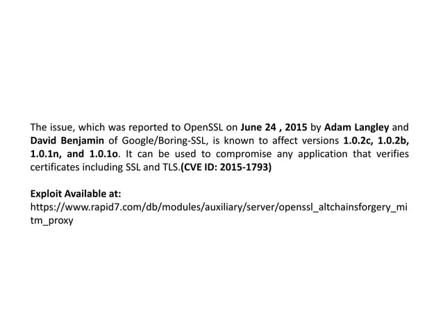 OpenSSL Alternative Chains Certificate Forgery Security Bypass Vulnerability | PPT | Free Download